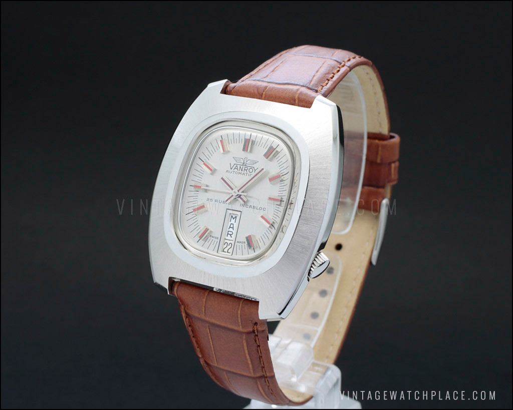 Swiss made rare shape Vanroy new old stock automatic vintage watch, all ...