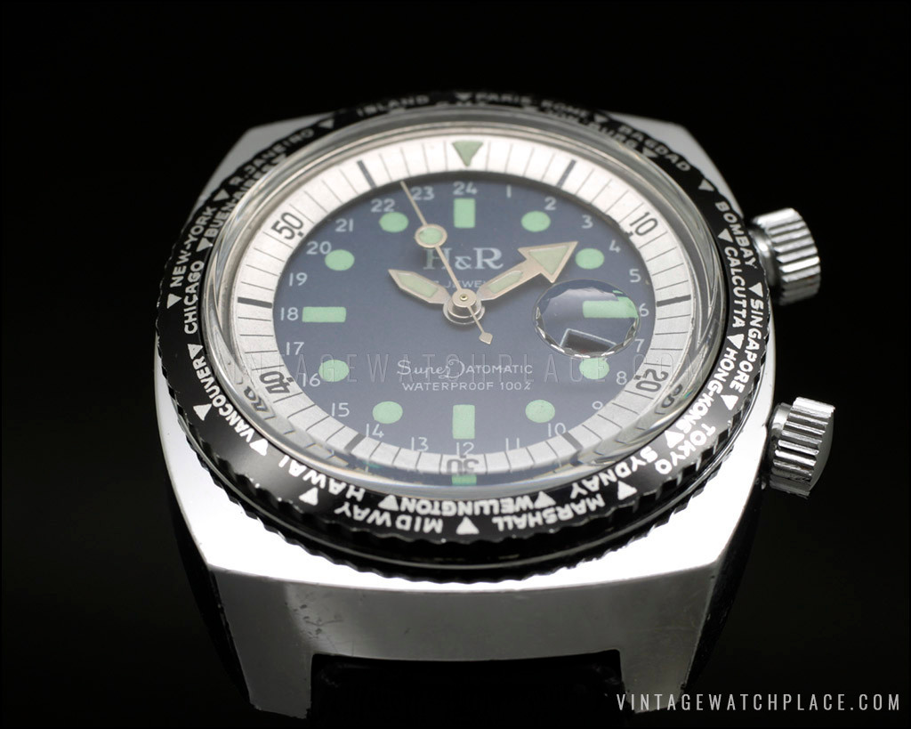 New Old Stock H&R world time Diver's vintage mechanical watch, very ...