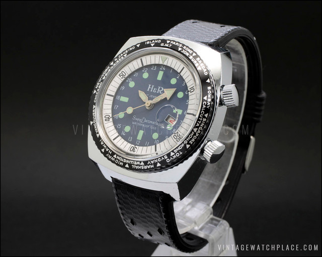 New Old Stock H&R world time Diver's vintage mechanical watch, very ...