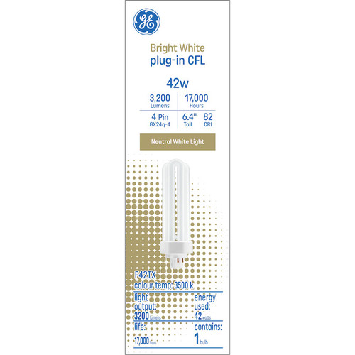 636 Units of GE Bright White 42 W Plug-in CFL GX24q-4 Base 6.4" F42TX ...