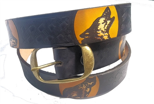 Howling Wolf Embossed Leather Belt – USA Made | Leather Bound NJ