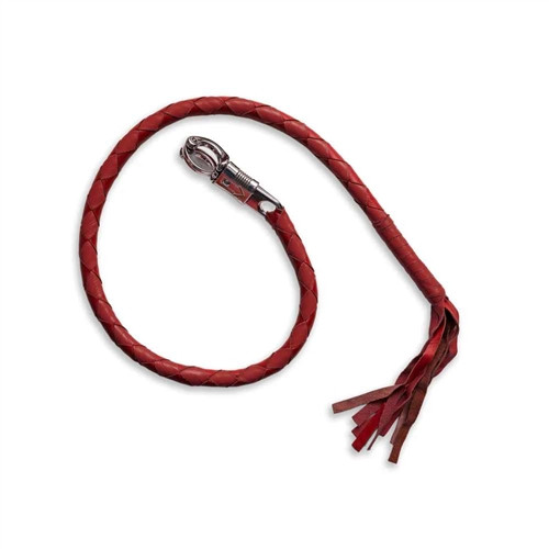 Red Leather Motorcycle Get Back Whip | Braided Cowhide Whip with Panic Clip