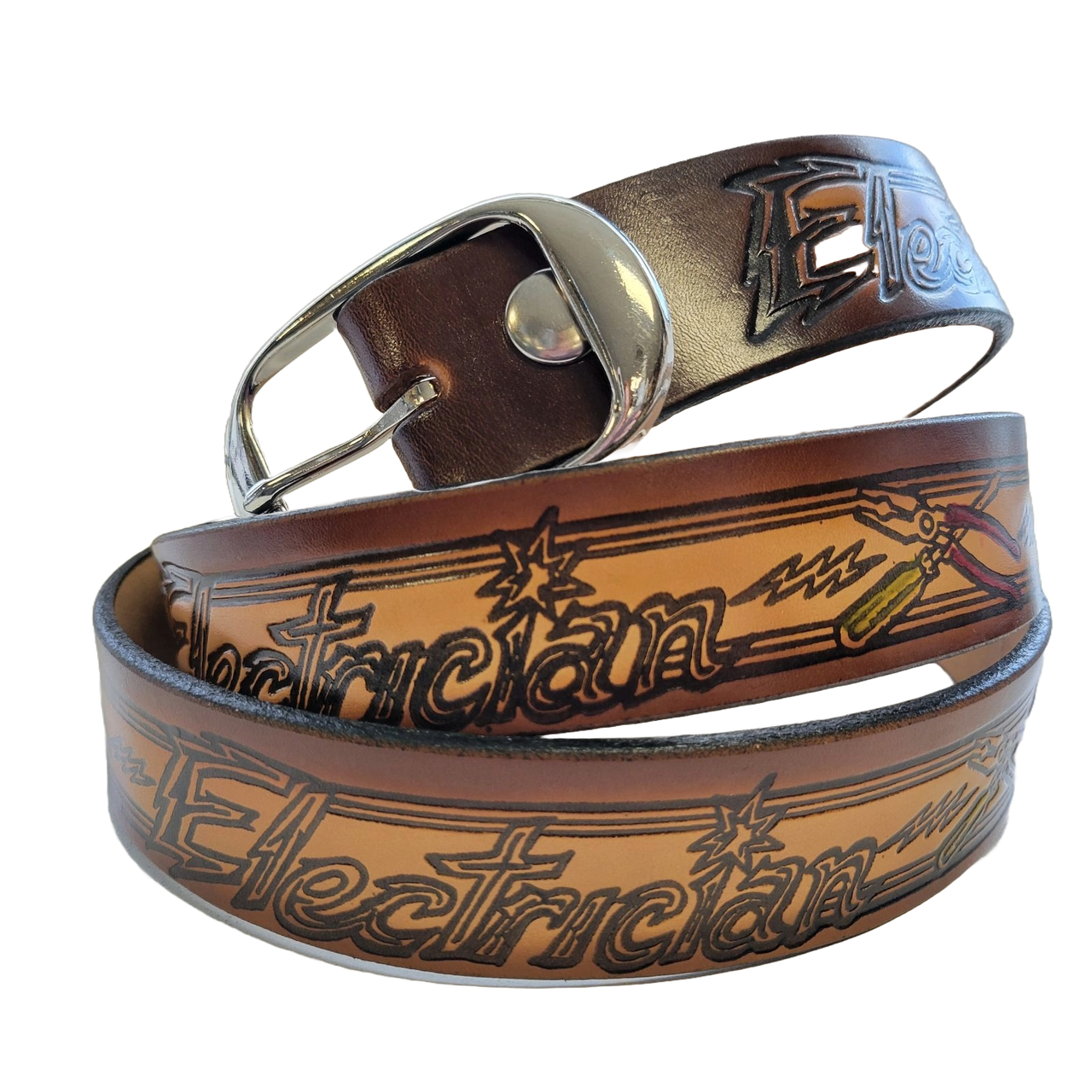 Electrician Embossed Leather Belt – USA Made | Leather Bound NJ