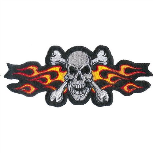 Flaming Skull Biker Patch | Lethal Threat | Leather Bound NJ