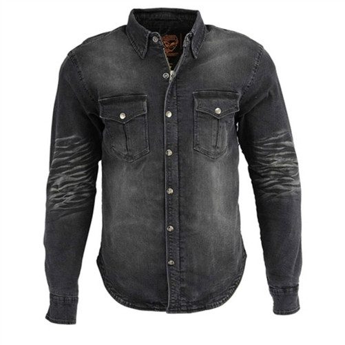 Black Denim Armored Motorcycle Shirt – Kevlar Reinforced, CE Armor ...