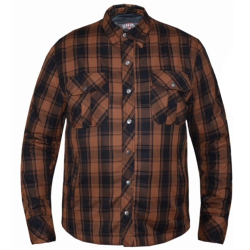 Flannel Motorcycle Armor Shirt, Orange & Black Concealed Carry