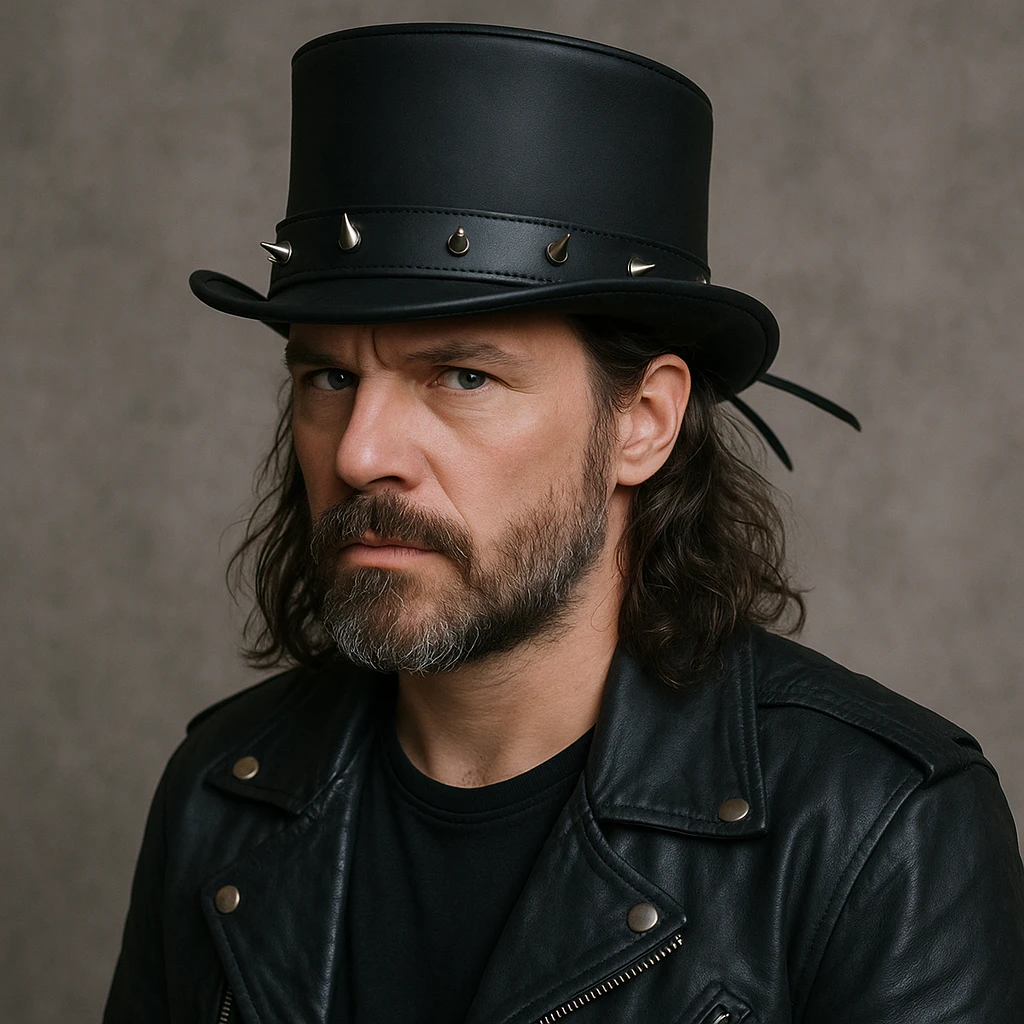 Black Leather Top Hat with Spiked Band | Unik Derringer| Leather Bound NJ