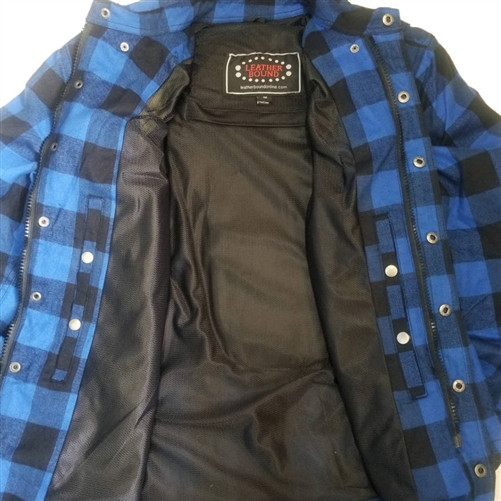 Flannel Motorcycle Armored Shirt, Blue & Black, Lightweight