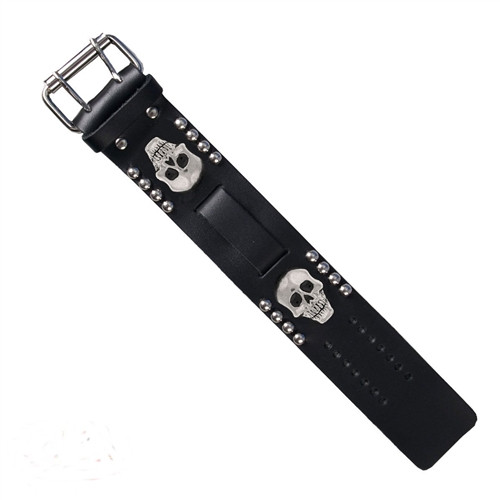 USA Made Chrome Skull Studded Leather Watch Band | Leather Bound NJ