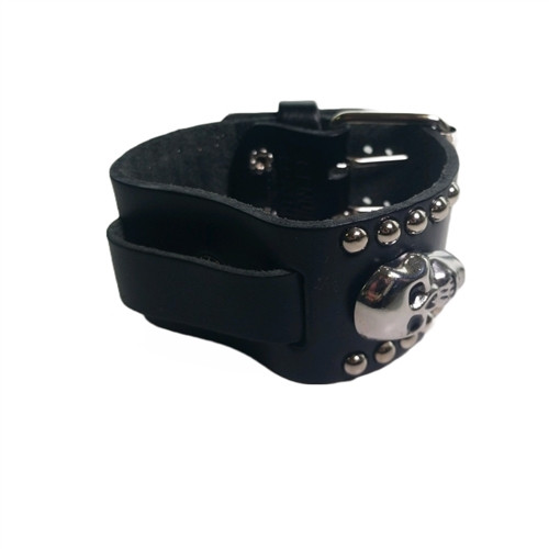 USA Made Chrome Skull Studded Leather Watch Band | Leather Bound NJ