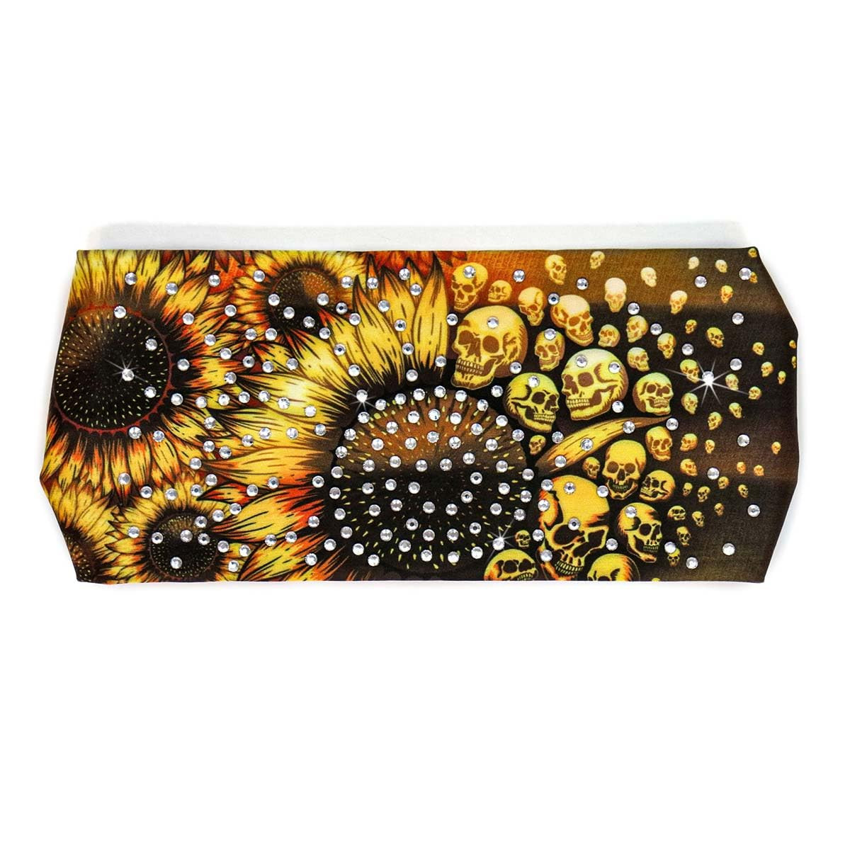 Sunflower Skull Bling Biker Headband – Rhinestone Motorcycle Headband