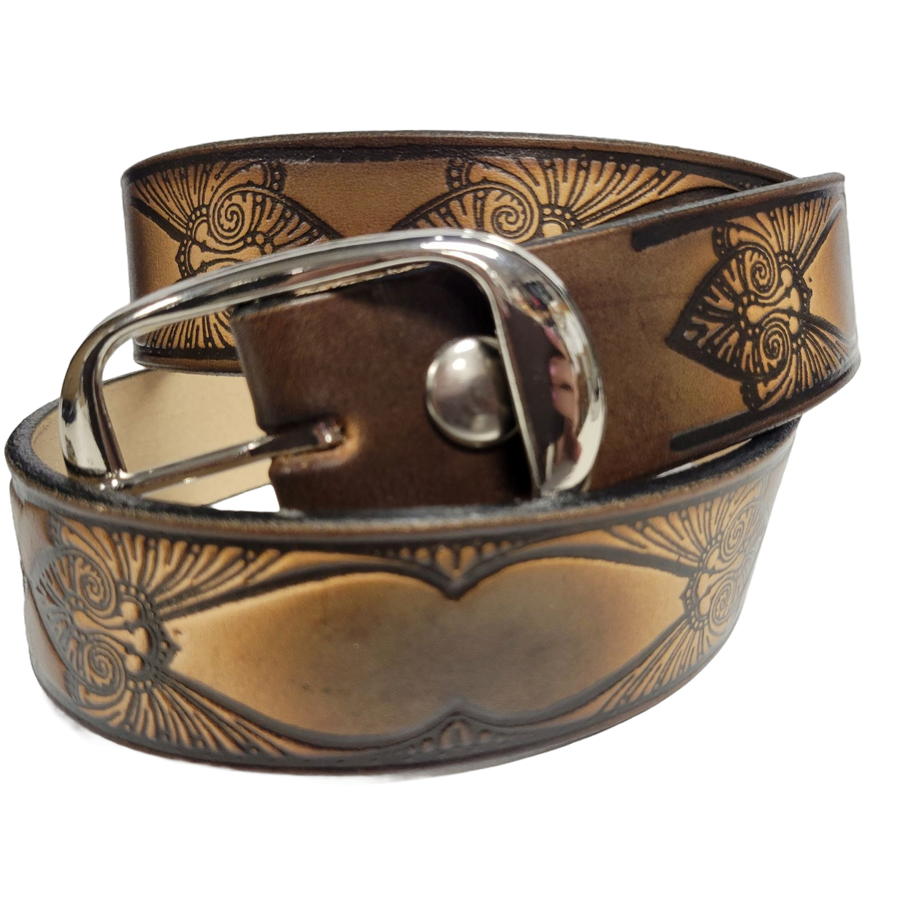 Fancy Embossed Brown Leather Belt | USA Made | Leather Bound NJ