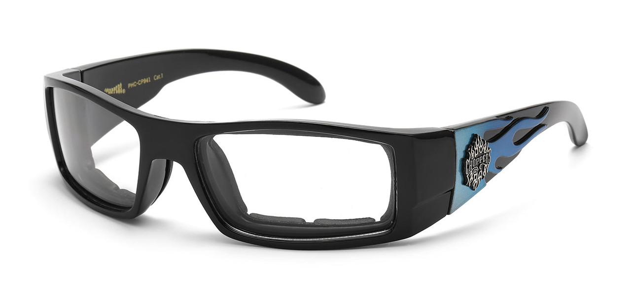 Choppers Photochromatic Biker Glasses | Blue Flame | Leather Bound NJ