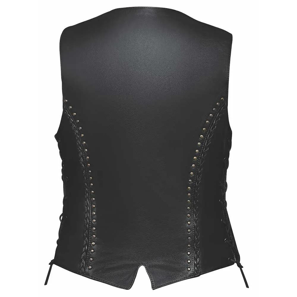 Ladies Studded Motorcycle Vest with Side Lace | Leather Bound NJ