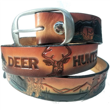 Embossed Leather Deer Hunter Belt | Leather Bound, NJ – USA Made Cowhide
