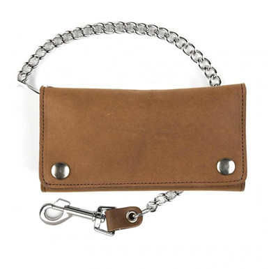 Distressed Brown Leather Chain Wallets, USA Made Cowhide