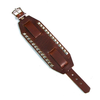 Brown Leather Studded Wide Watch Band - USA Made Quality | Leather Bound NJ