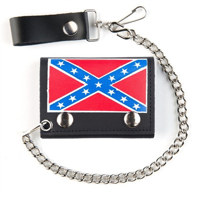 Confederate Flag Leather Chain Wallet | USA Made | Leather Bound NJ