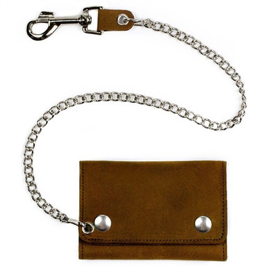 Distressed Brown Leather Chain Wallet (Tri-Fold) USA Made