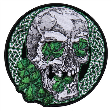 Irish Skull Biker Patch w/ Clovers Hot Leathers