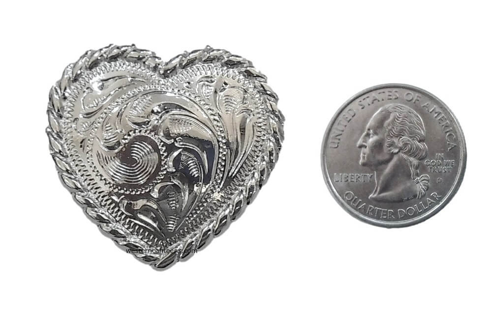 Heart Concho with Rope Edge Bright Silver 1-1/2" - SKU# C109 - Western ...