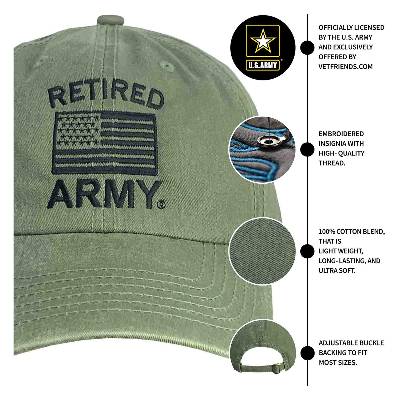 U.S. Army Retired Embroidered USA Flag Hat