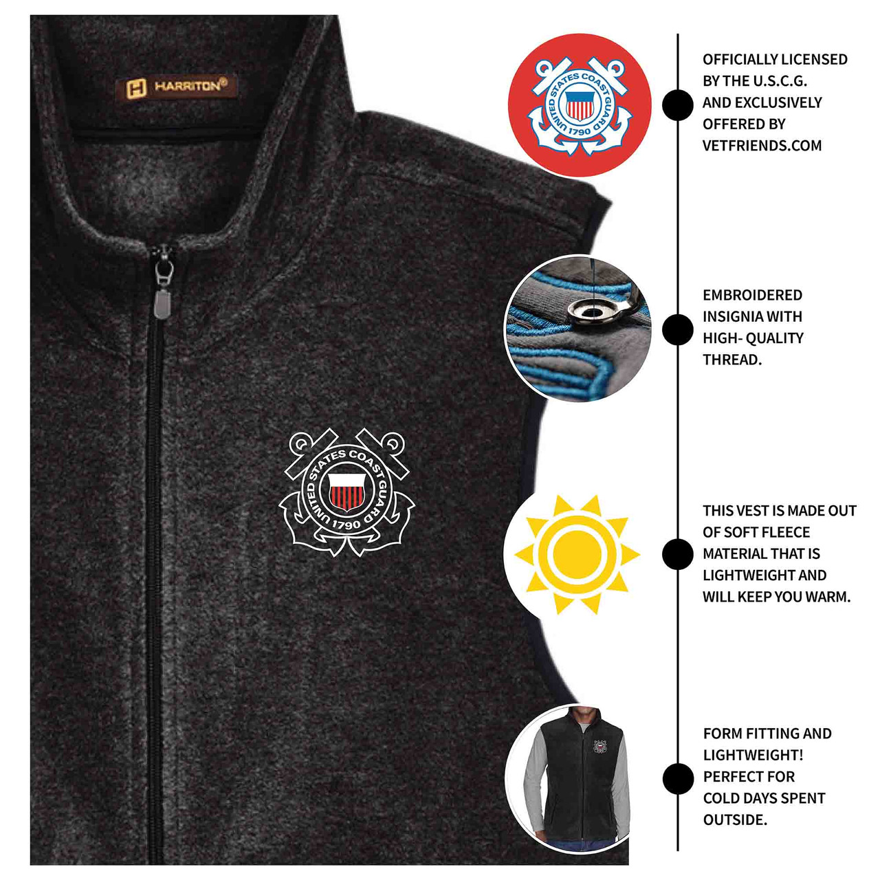 Custom Embroidered U.S. Coast Guard Fleece Vest