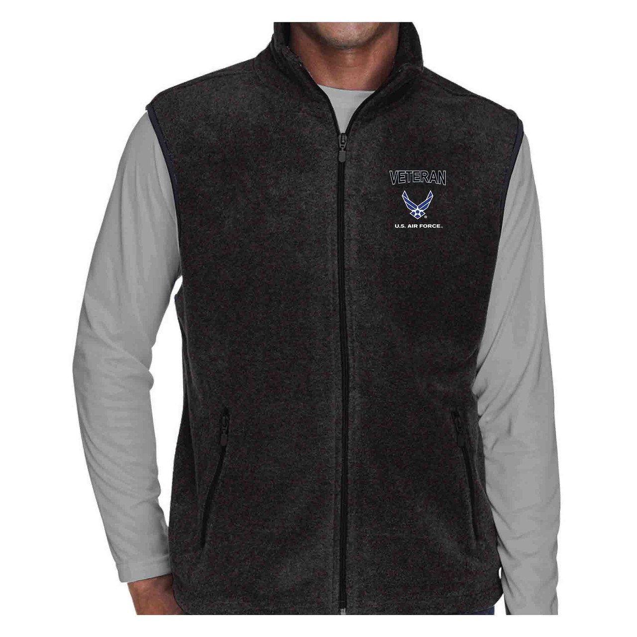 Custom Embroidered U.S. Air Force Logo with Veteran Text on Fleece Vest