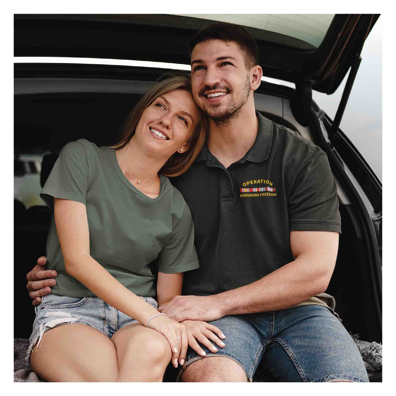 Operation Enduring Freedom Veteran Polo with Service Ribbon Embroidered