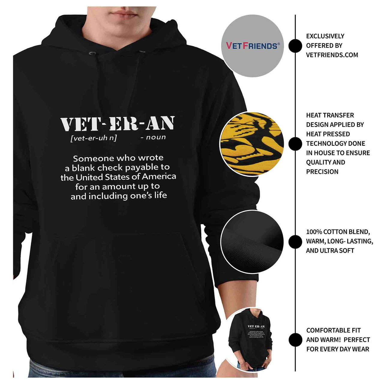 Veteran Definition Hoodie with Meaning of Veteran Text