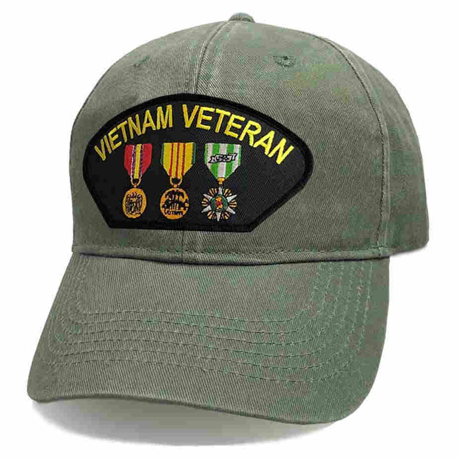 Vietnam Veteran Hat with 3 Medals Graphic - Vintage Grey