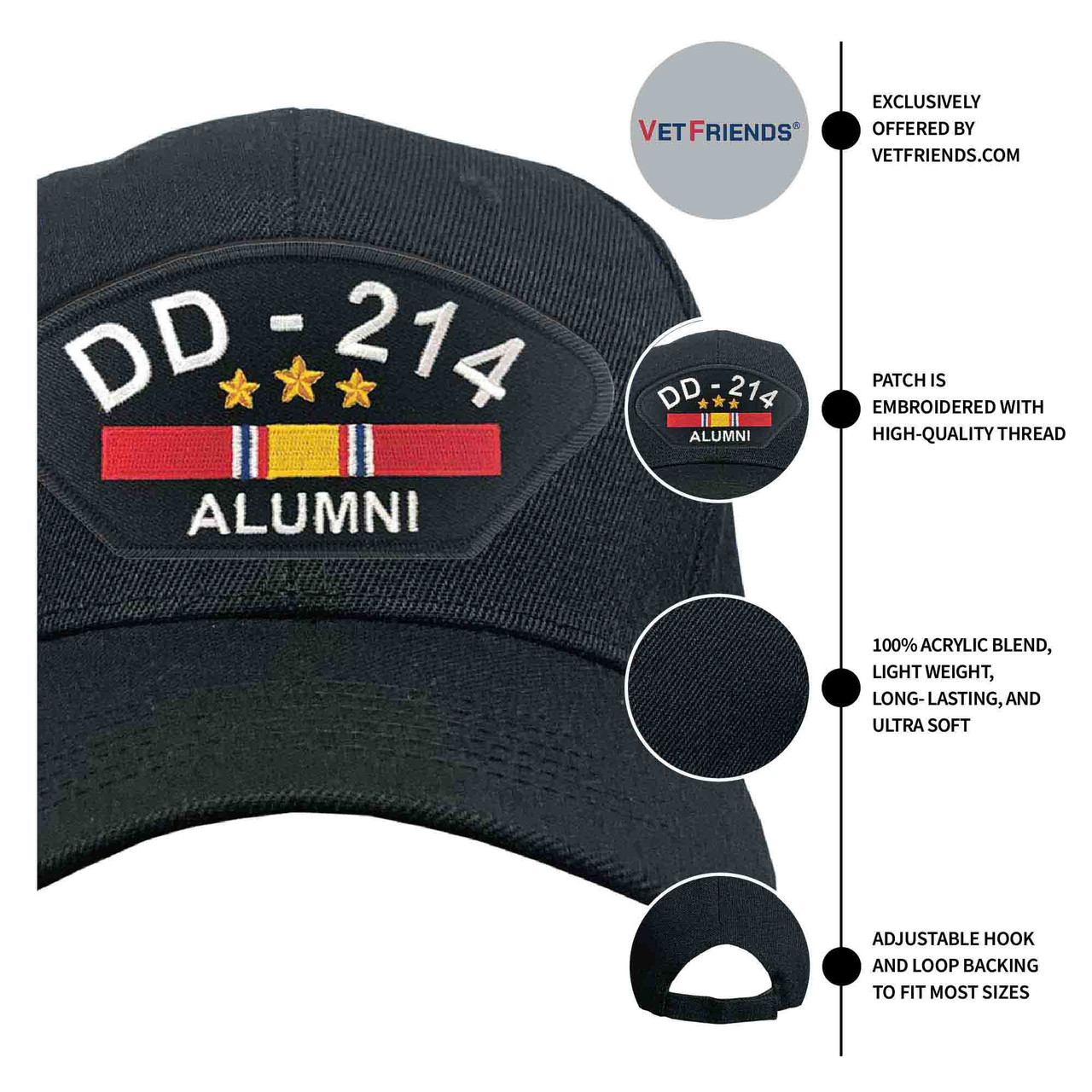 US Veteran Hat with DD214 Alumni and National Service Ribbon