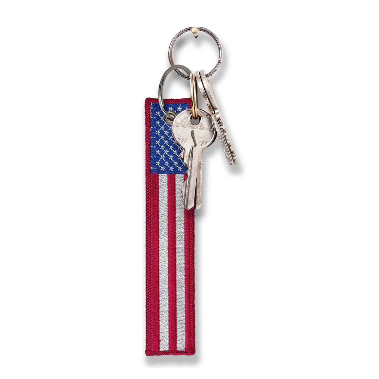 U.S.A. Flag Keychain in * Red * White * Blue * | Bag Tag | Embroidered