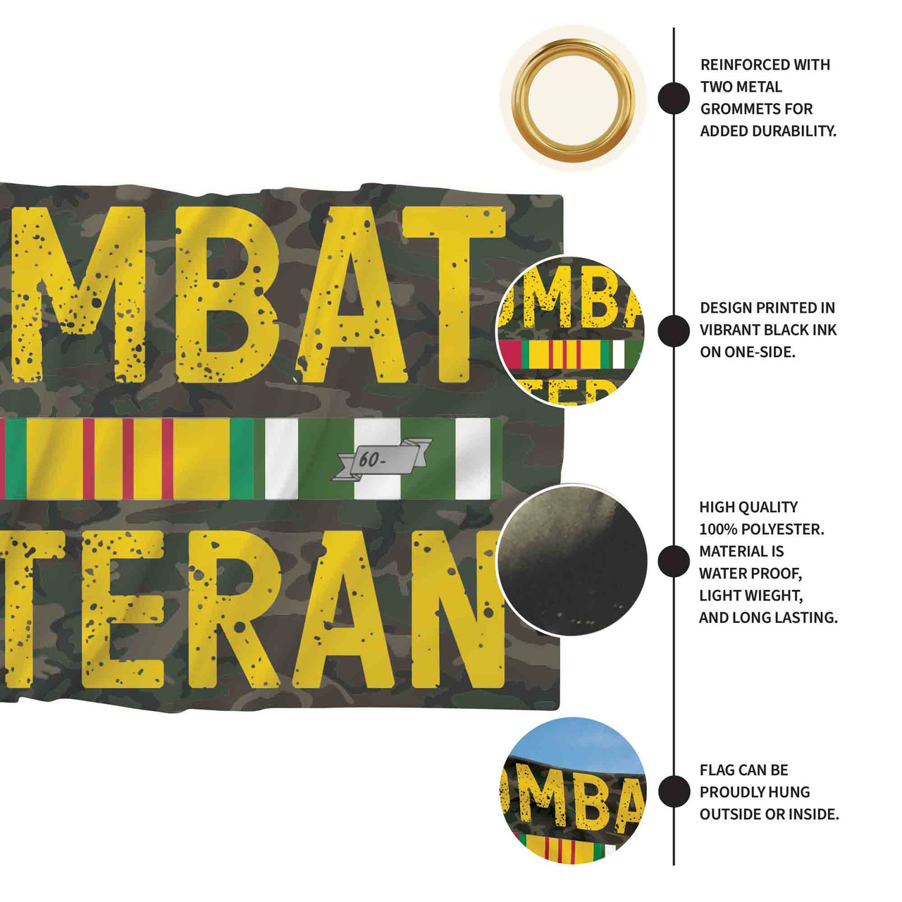 Combat Veteran with service ribbons Flag - Custom Design 3 x 5