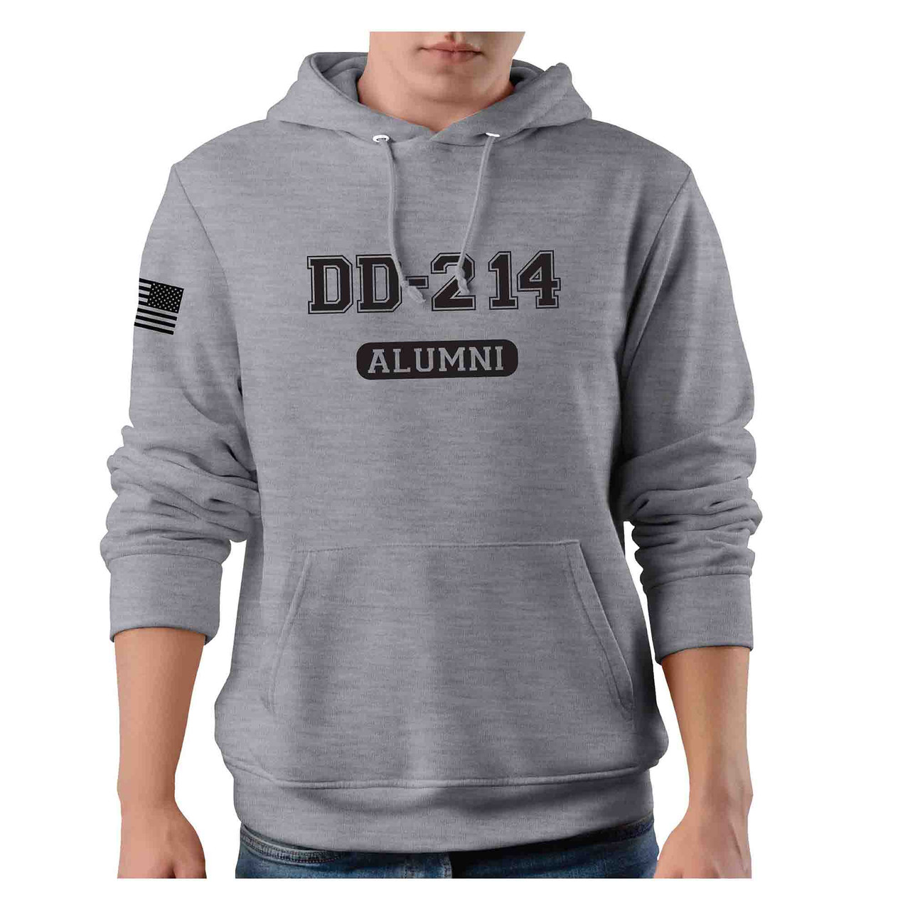DD-214 Alumni Hoodie with American Flag on Sleeve