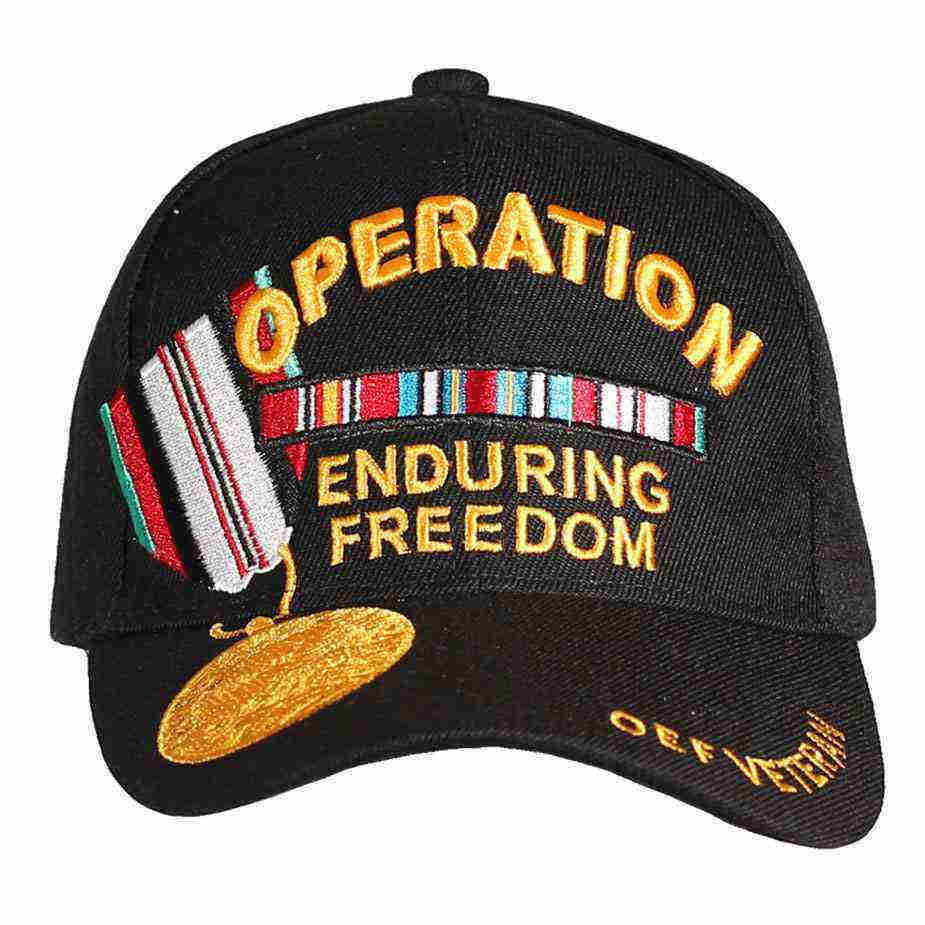 Operation Enduring Freedom Veteran Black Hat with three ribbons