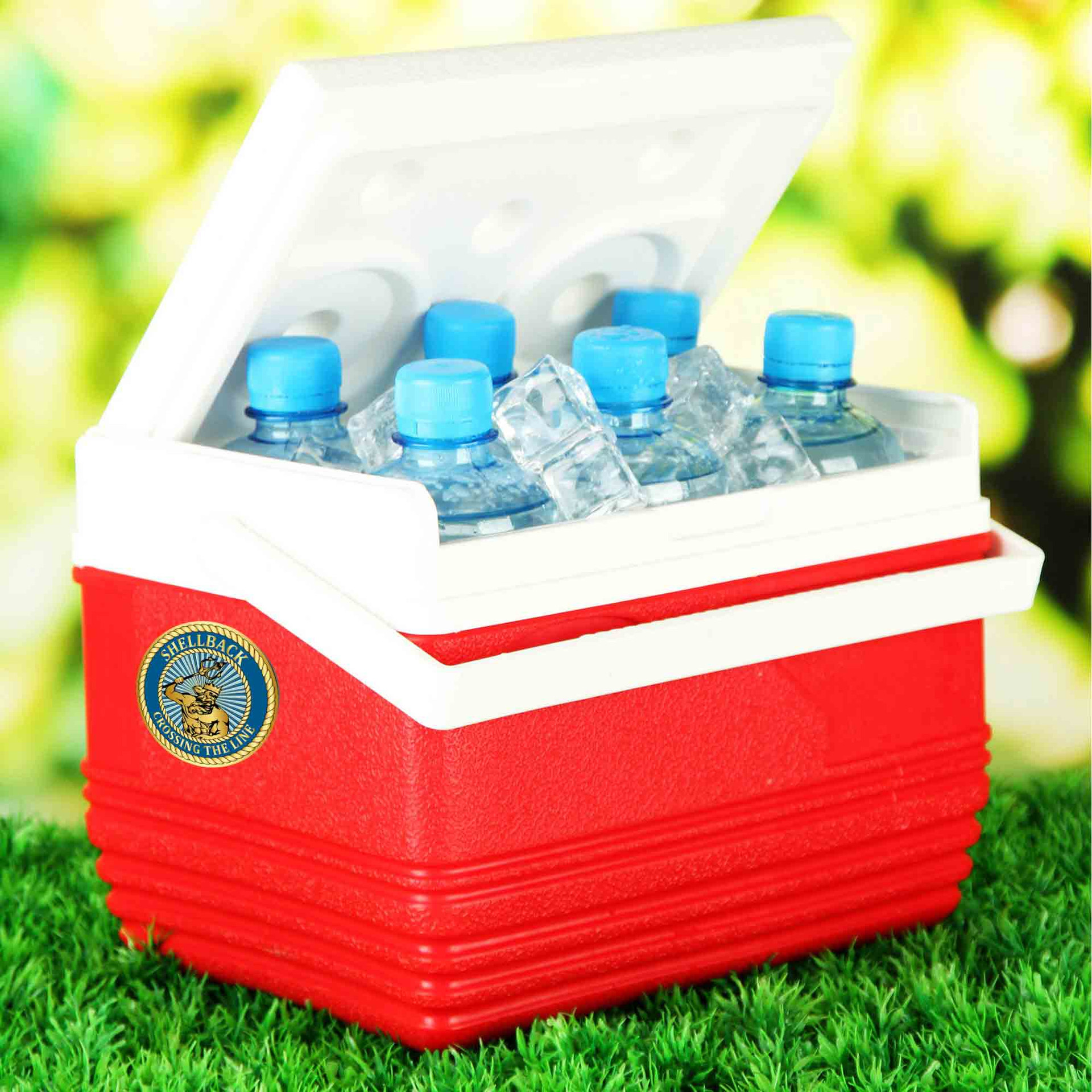 Navy Circle Decal with Shellback Crossing The Line Graphic