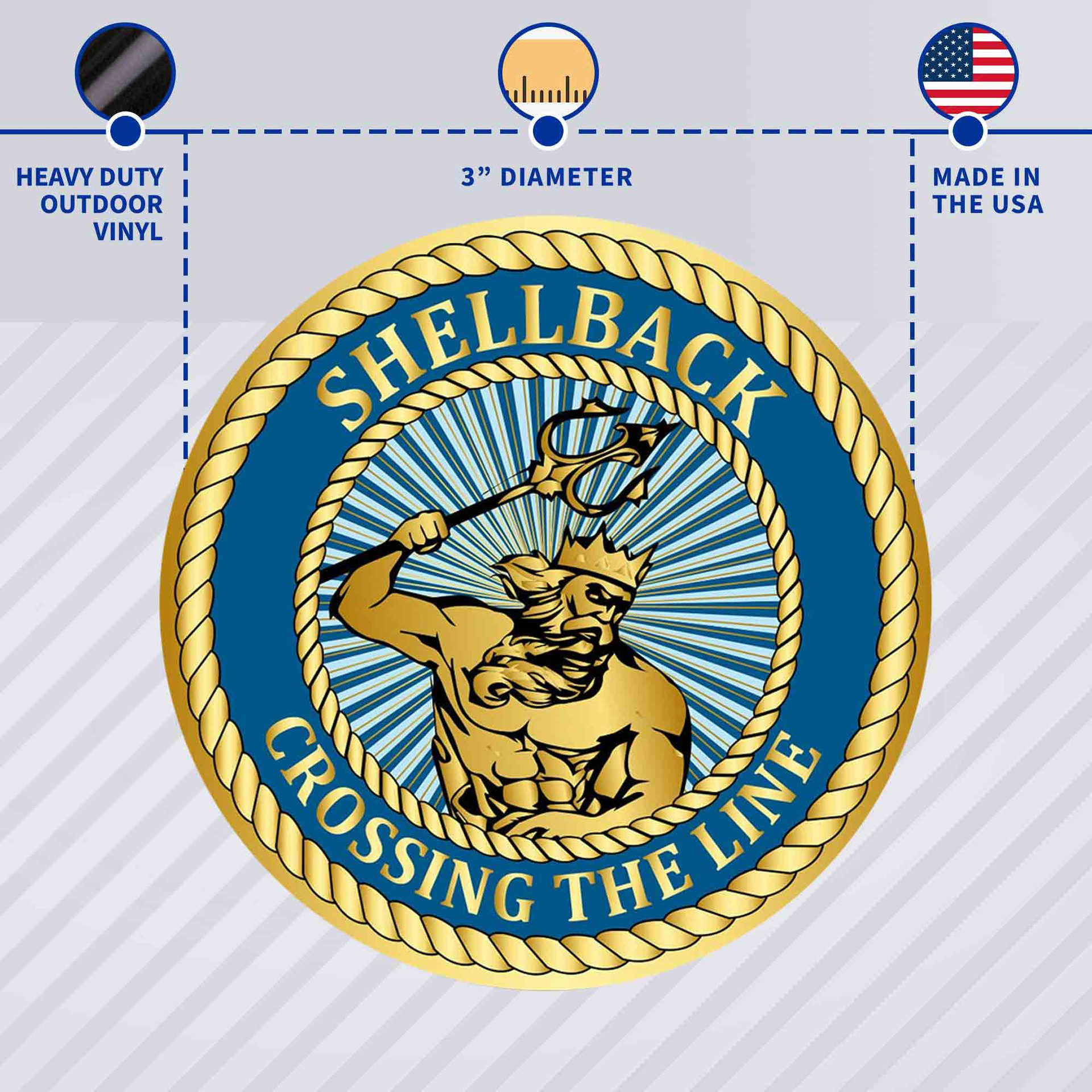 Navy Circle Decal with Shellback Crossing The Line Graphic