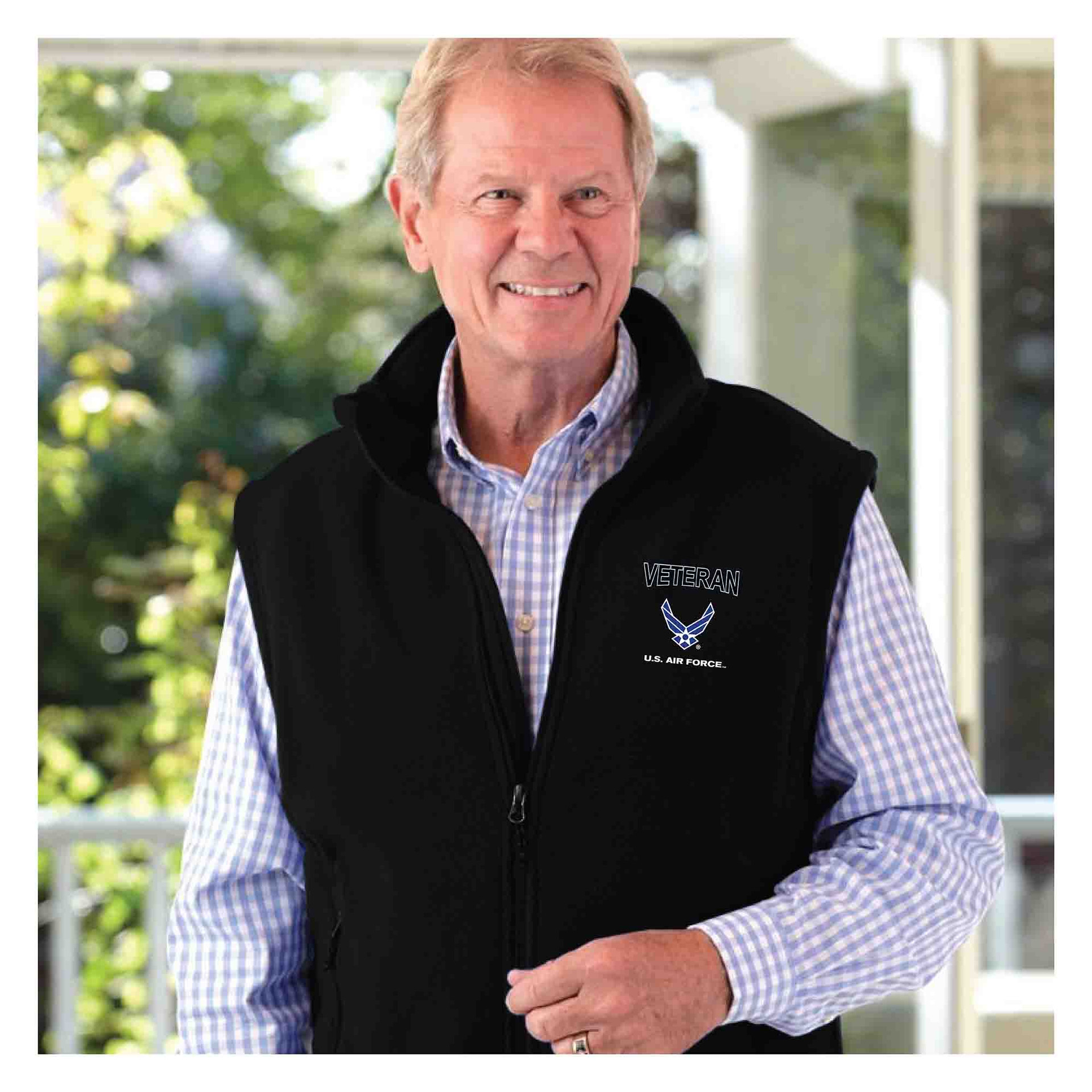Custom Embroidered U.S. Air Force Logo with Veteran Text on Fleece Vest