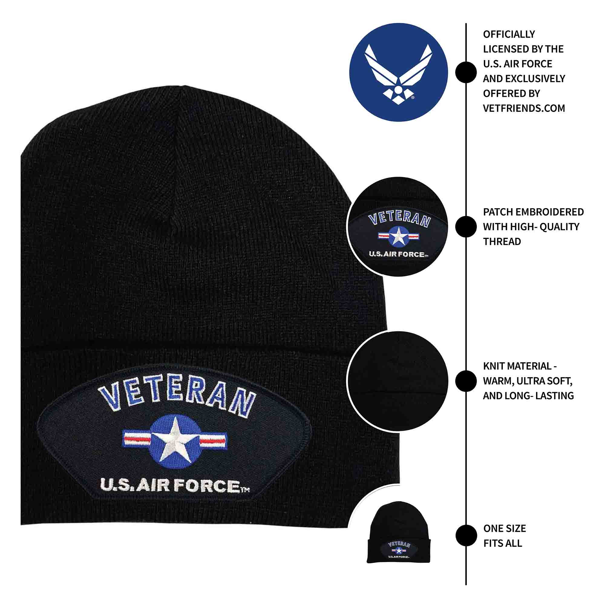 USAF Veteran with Roundel Graphic Custom Edition Patch Black Knit ...