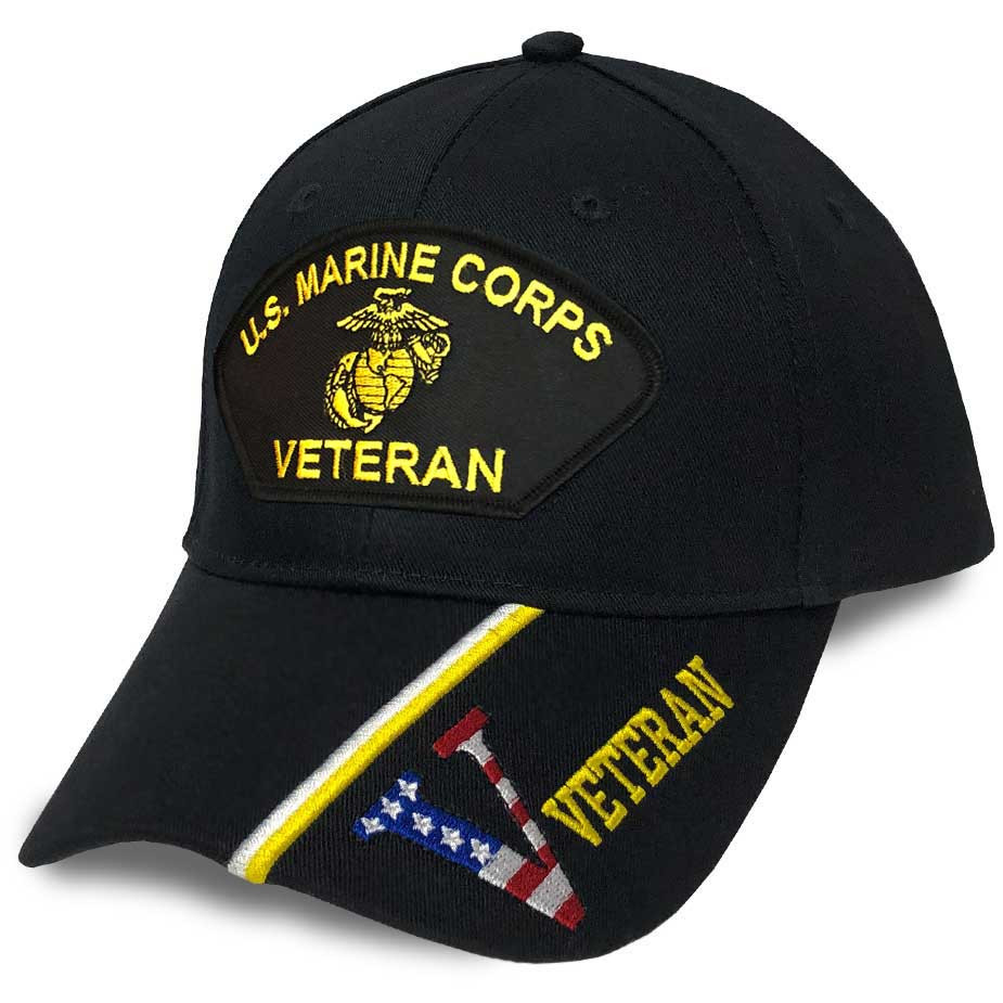 USMC Veteran Black V Veteran Hat with USMC Logo