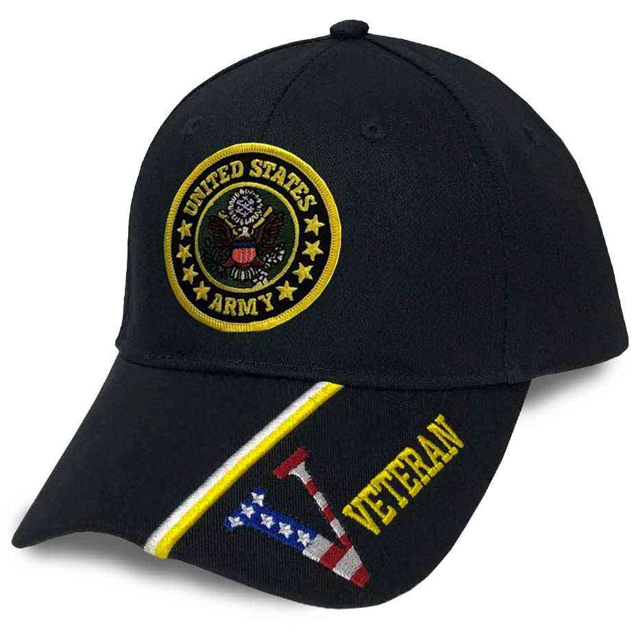 U.S. Army Veteran Hat with Army Crest and V Veteran Graphic