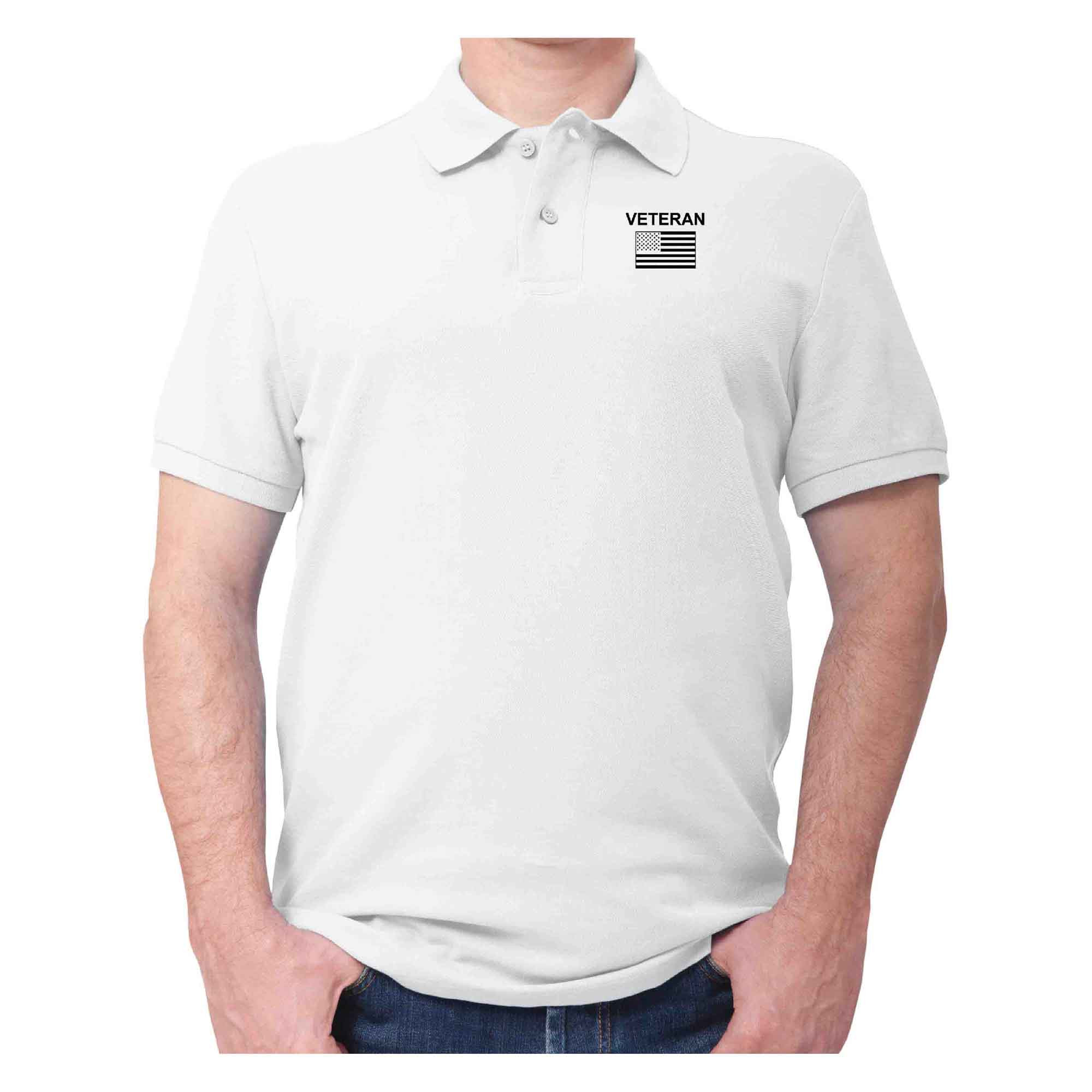 Embroidered American Flag and Veteran Polo