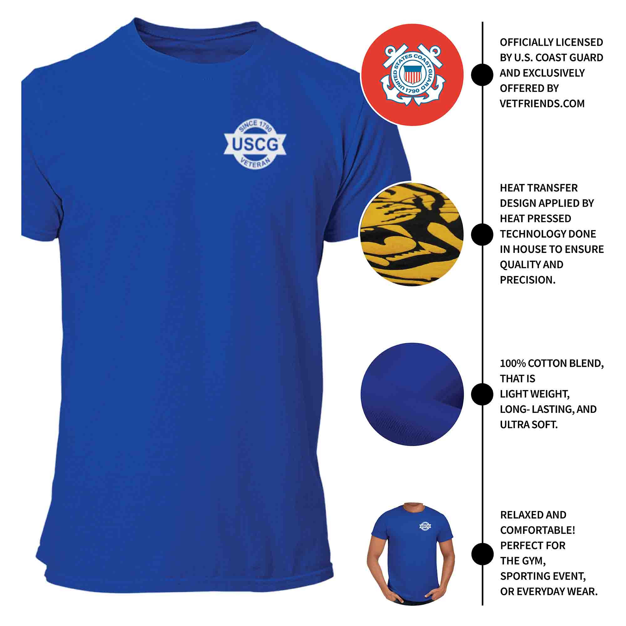 U.S. Coast Guard Veteran Custom Circle and Ribbon Graphic 2-sided T-shirt
