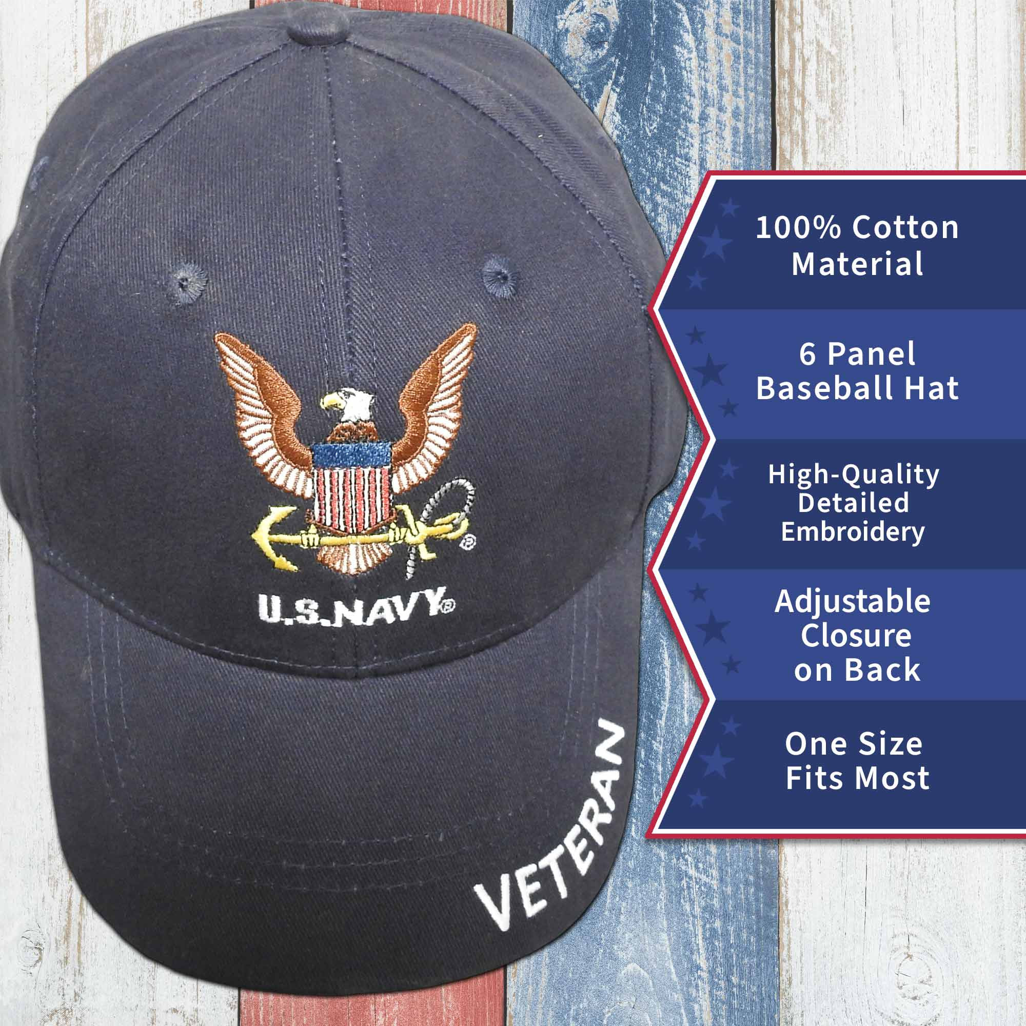 US Navy Veteran Hat with Embroidered Eagle and Anchor Emblem