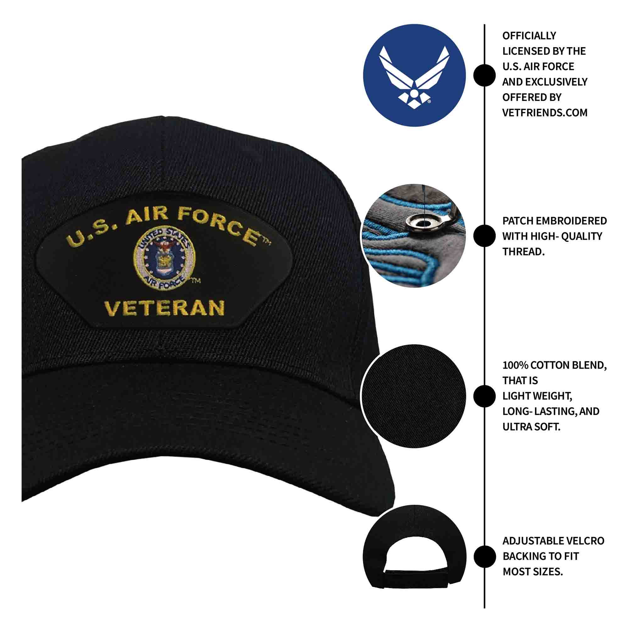 Officially Licensed by the U.S. Air Force Black 6 Panel Hat with USAF ...