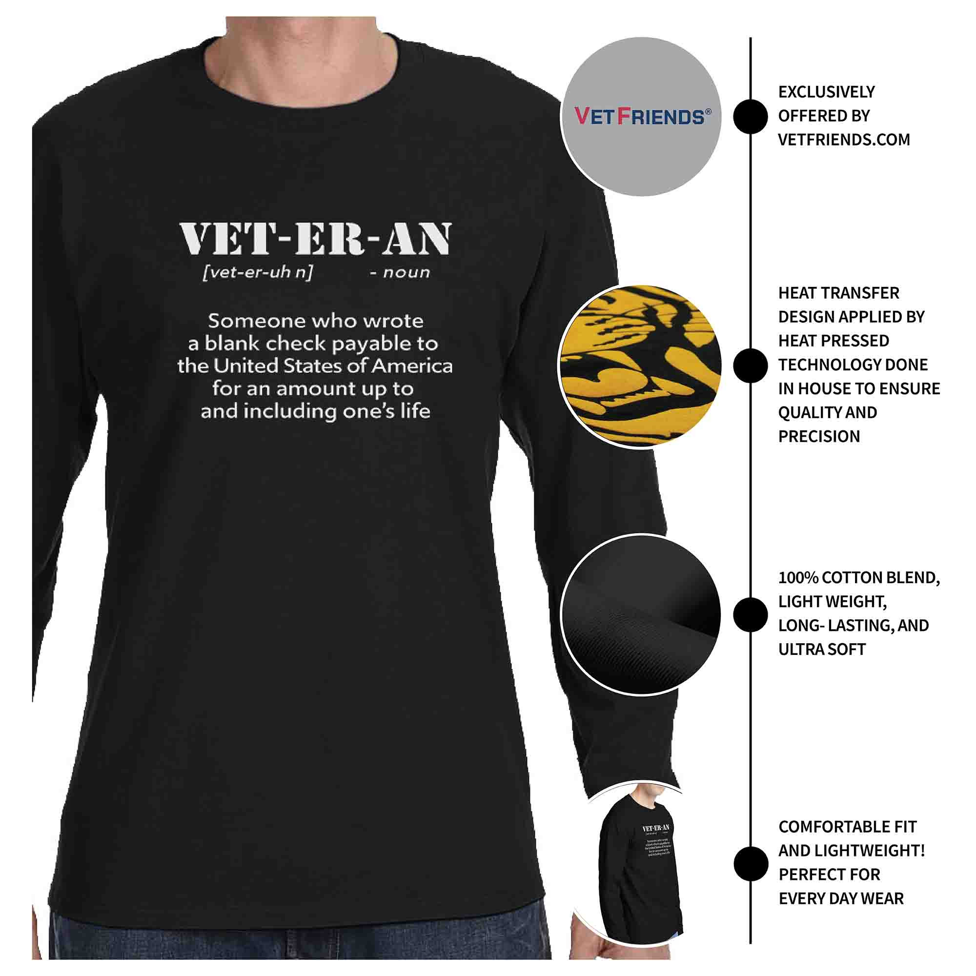 Veteran Definition Long Sleeve T-Shirt with Meaning of Veteran Text