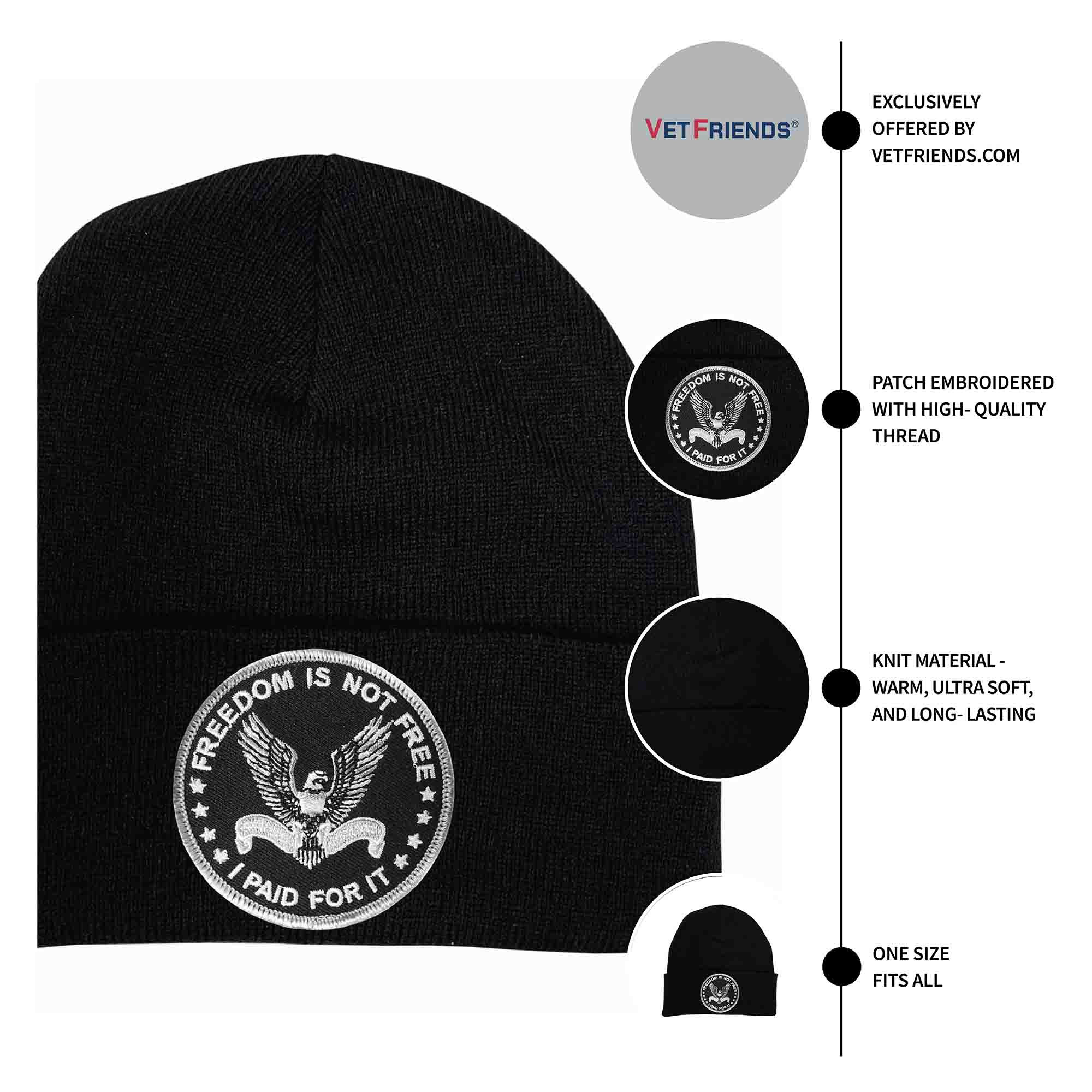 Beanie with Embroidered Freedom Is Not Free Patch