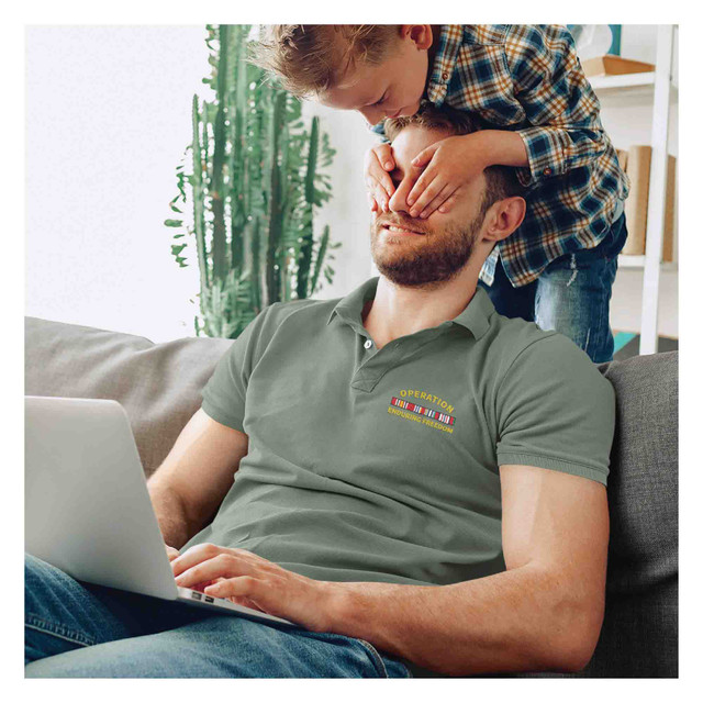 Operation Enduring Freedom Veteran Polo with Service Ribbon Embroidered