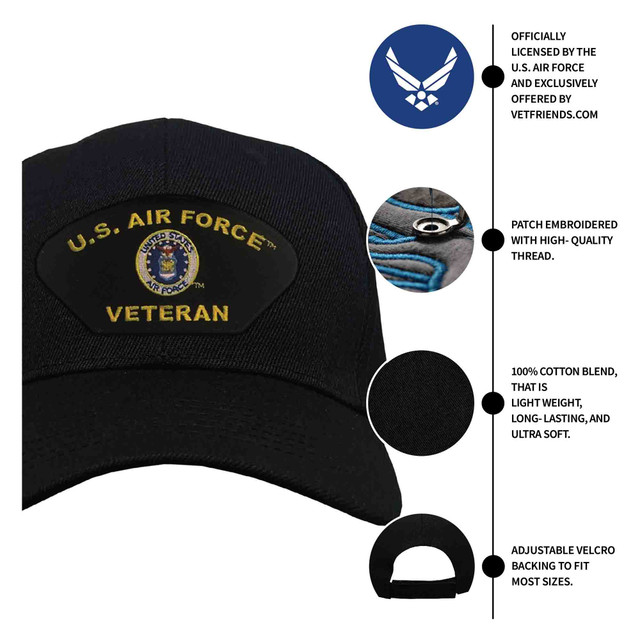 Officially Licensed by the U.S. Air Force Black 6 Panel Hat with USAF ...